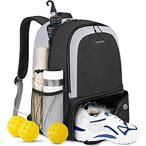 YOREPEK Pickleball Bag Backpack with Shoe Compartment, Fence Hook for Men Women, Large Capacity Pickleball Paddle Bags Hold Paddles, Pickleballs, Clothes Shoes and Pickleball Accessories, Bag Only