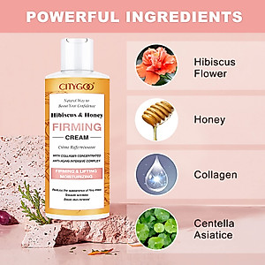 Hibiscus and Honey Firming Cream, Skin Tightening Lotion, Reduces the Look of Neck Lines, Tightens & Smooths - With Collagen & Hyaluronic Acid -4 FL OZ/120 ML