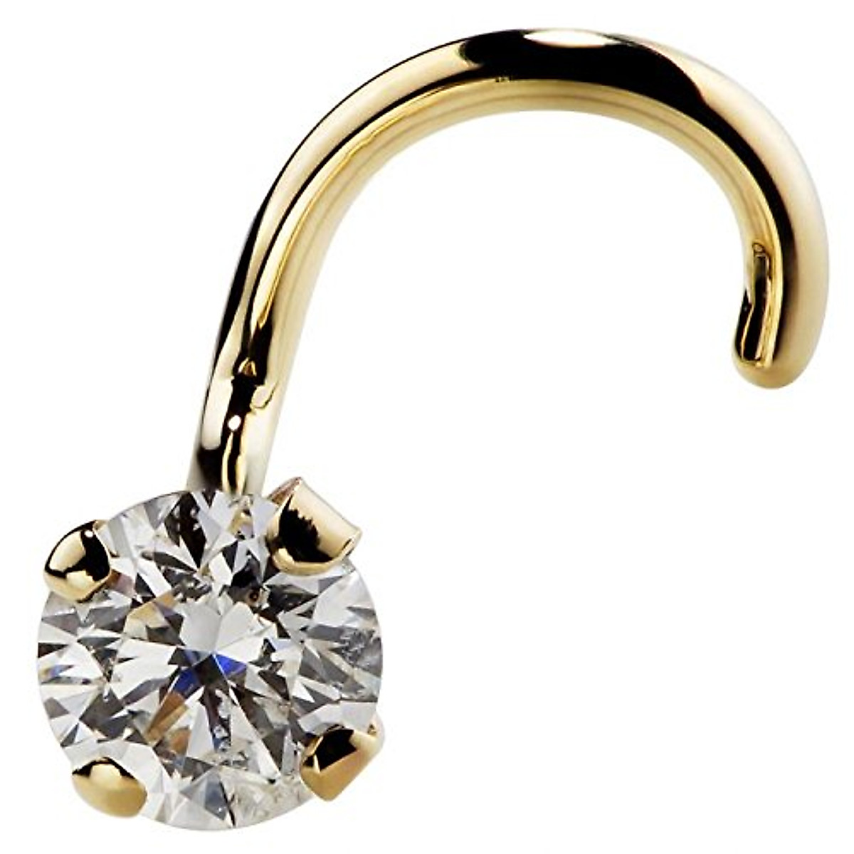 FreshTrends 20G 3mm 0.1 ct. tw Diamond 14K Yellow Gold Twist Screw Nose Ring SI1