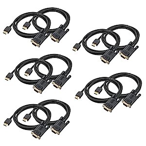 FEMORO HDMI to VGA Cable 6FT 10 Pack, HDMI-to-VGA Adapter Converter Male to Male Braided Cord for Monitor Computer Desktop Laptop PC Projector HDTV and More