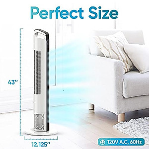Comfort Zone CZTF421RWT 42" Oscillating Tower fan with Remote Control, Easy-to-Use Touch Screen with LED Display, 3-Speed Settings, 7-Hour Timer, White
