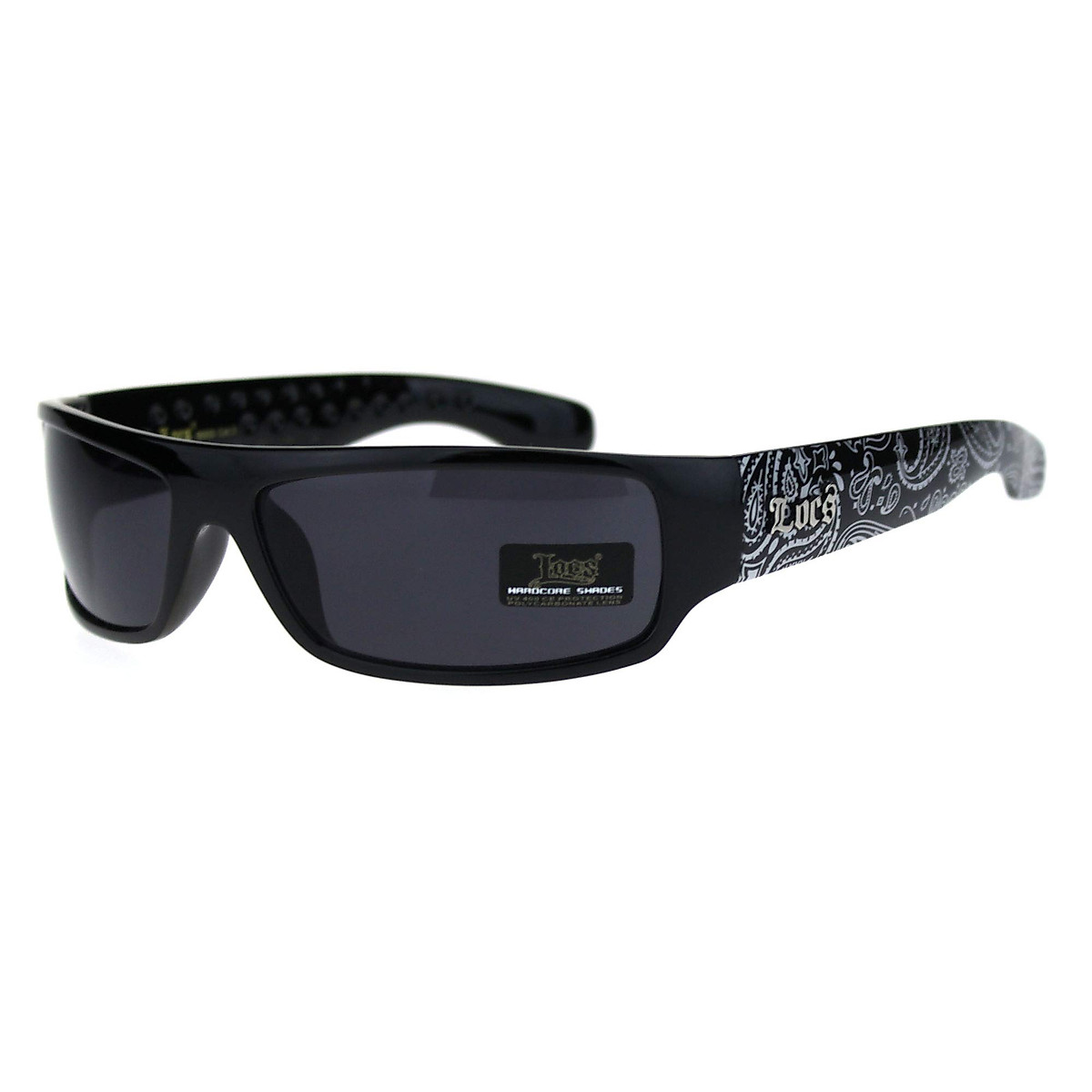 Locs Mad Dog Hardcore Gangster Cholo Narrow Rectangular Sunglasses Black Bandana