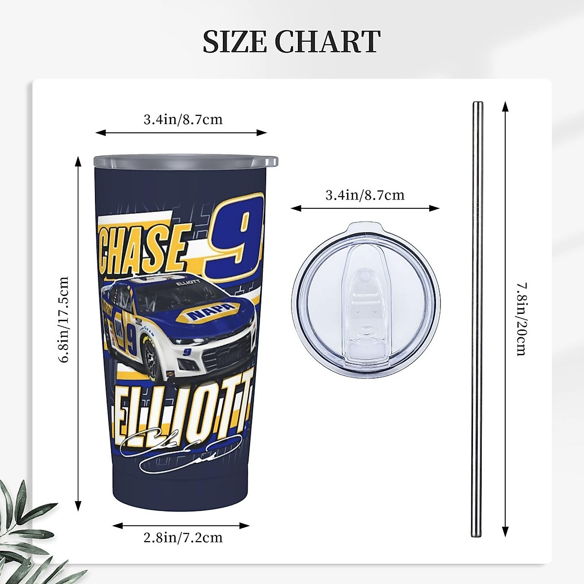 XCSEZ Chase Elliott 9 20 Oz Stainless Steel with Lids Coffee Thermal Cup Double Wall Mug Metal Straw and Brush Durable for Hot Cold Drinks