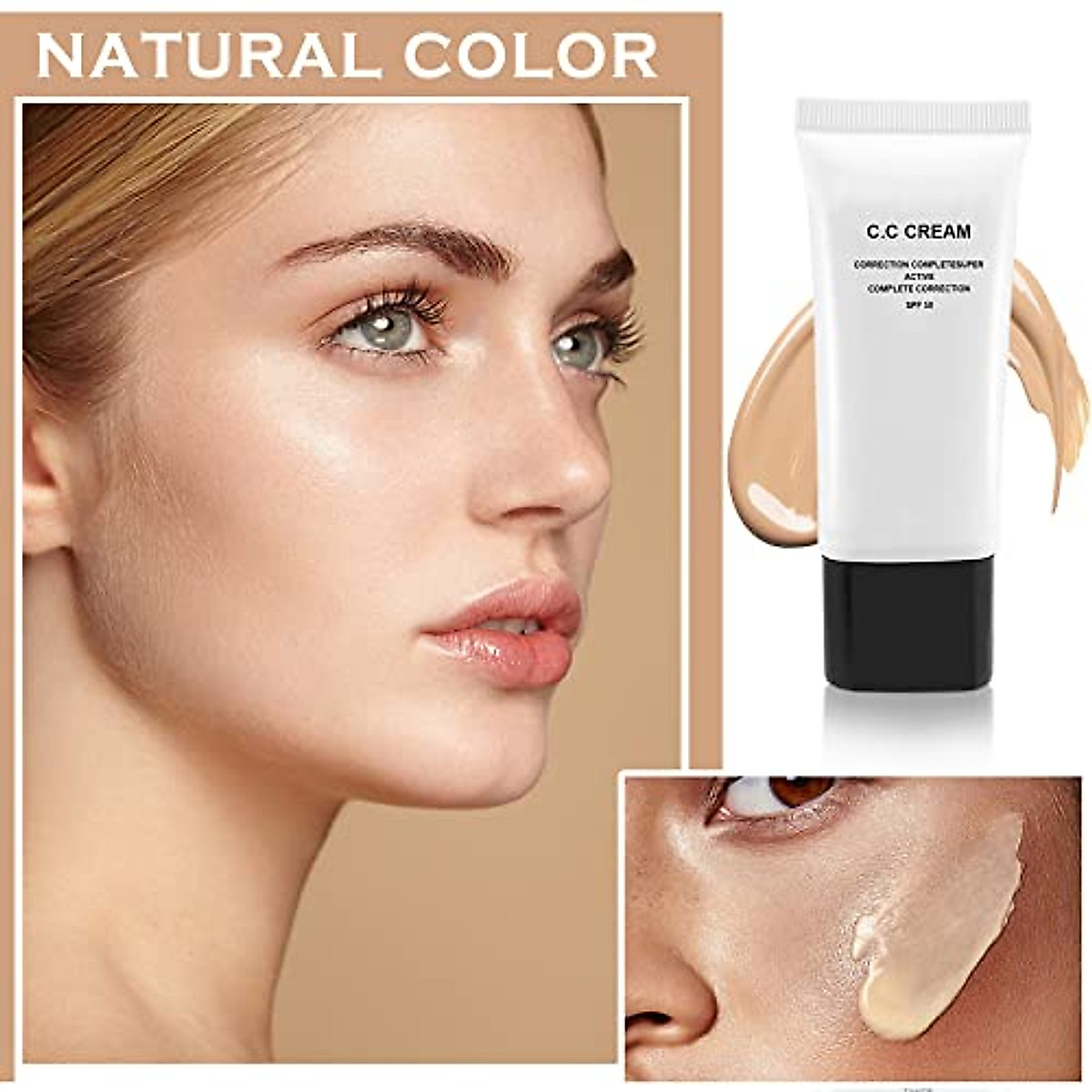 NVLEPTAP CC Cream SPF 43 - Self-Adjusting, Moisturizing & Brightening for Mature Skin, Natural Color, Primer & Concealer