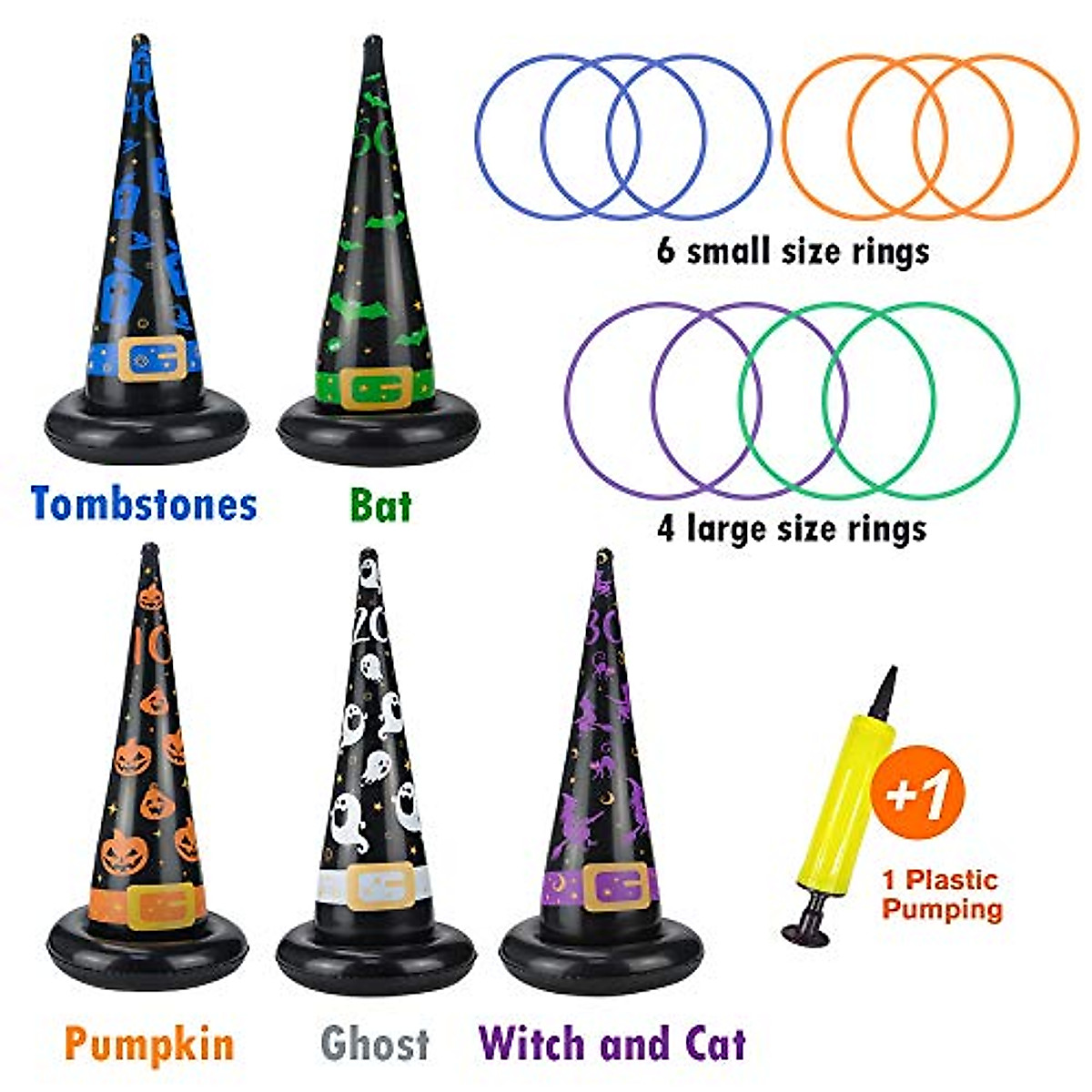 Halloween Toys Game Inflatable Witch Hat Ring Toss, Throwing Hat Ring Carnival Obstacle Course Toys, Backyard Games for Kids and Adults Halloween Party Supplies Indoor Hula Hoop Family or Friends