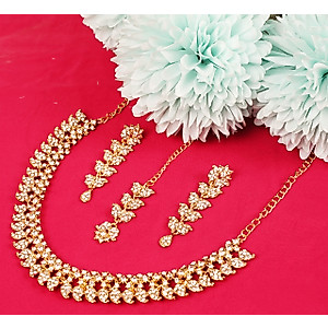 Touchstone Hollywood Glamour white crystals paisley motif grand jewelry necklace in antique tone for women (D298 Gold - 2)