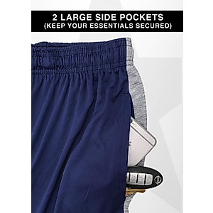 Reset Men's Athletic Workout Shorts with Pockets Dri-Fit Color Block Mesh Gym Shorts - 4 Pack (White/Gray/Black/Navy, Medium)