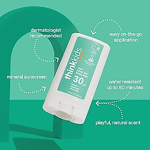 Thinksport Kids SPF 30 Mineral Sunscreen Stick, 0.64 Oz, Safe, Natural, Water Resistant Reef Safe Sunscreen for Children, Broad Spectrum UVA/UVB Sun Screen, Travel Stick for Sun Protection