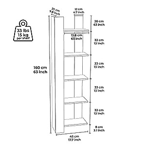 Corner Bookshelf 5 Tier Wooden Bookcase Storage Shelves Modern Living Room Decor Display Rack for Home Office Bedroom Bathroom, 63 inch, Reeta, Walnut&White