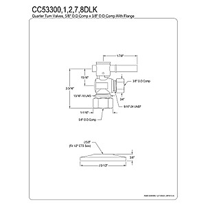 Kingston Brass CC53308DLK 5/8-Inch x 3/8-Inch OD Comp Quarter-Turn Angle Stop Valve with Flange, Brushed Nickel