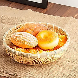 Cedilis 3 Pack Bamboo Basket Tray, Wicker Bread Basket, 100% Natural Handmade Woven Fruit Basket, U Shape Holder Flat Shallow Vegetables Serving Basket, Stackable, 10Inch, 11Inch, 12Inch