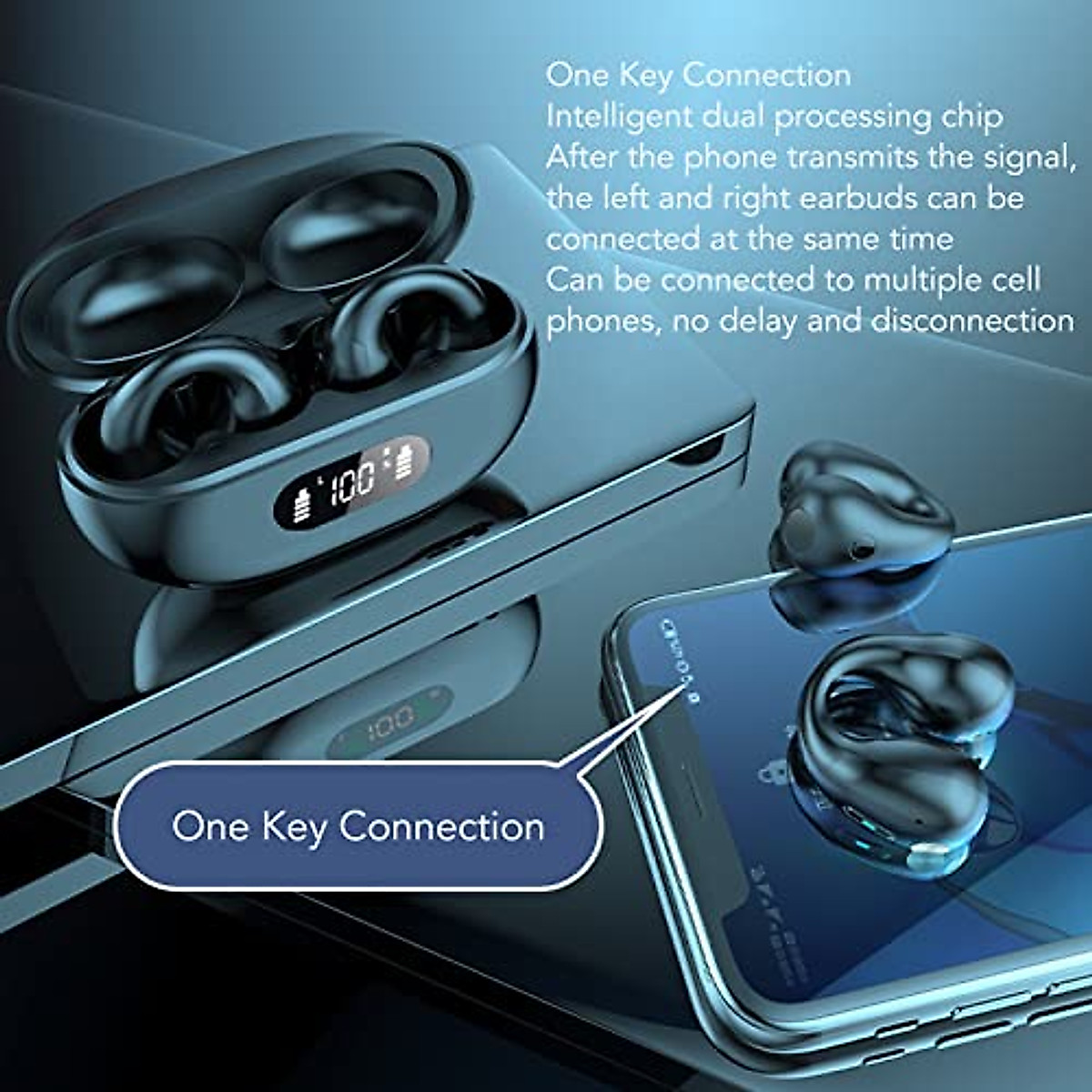 Bone Conduction Earbuds Touch Control, Stereo Sound, Noise Cancelling, 5.3, Comfortable and Firm, Open Ear BT Earbuds with 4 to 6h Listening Time