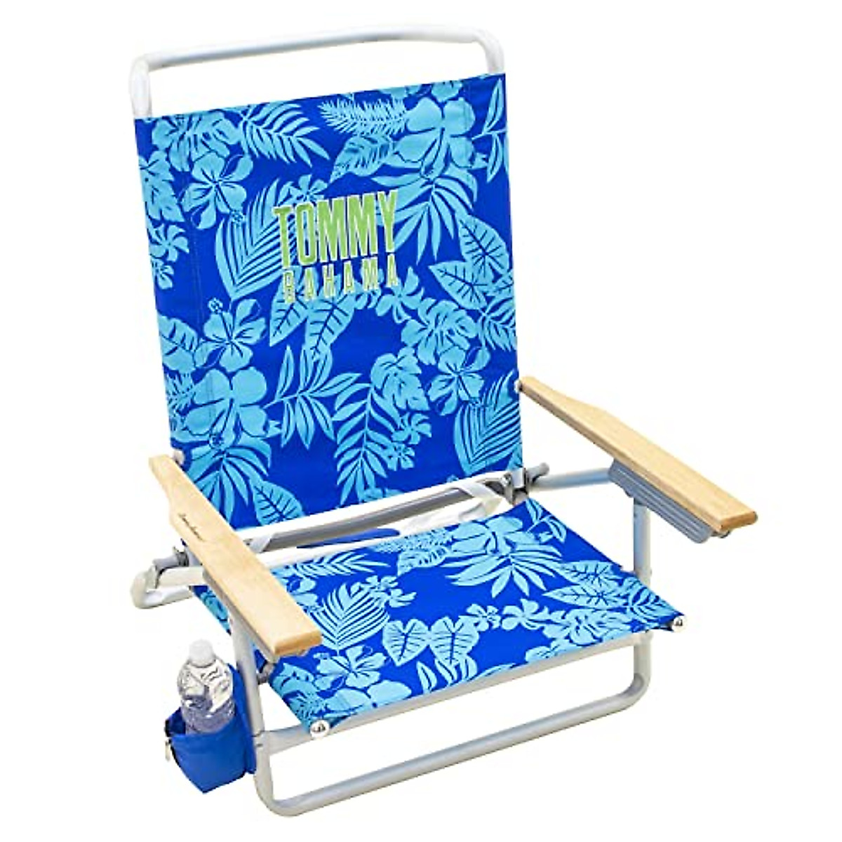 Tommy Bahama 5-Position Lay Flat Cup Holder and Towel Bar Beach Chair, 1-Pack, Floral Print