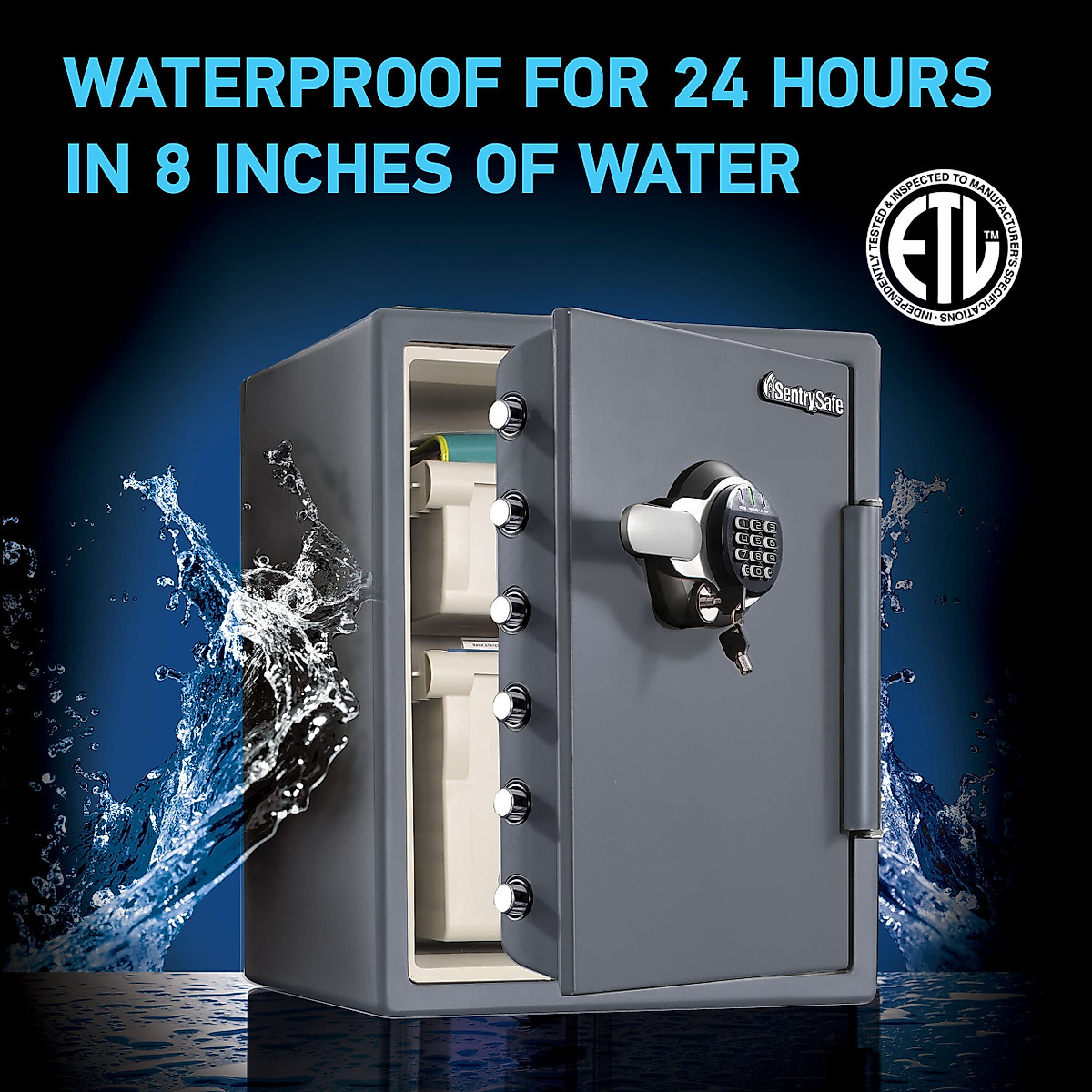 SentrySafe Fireproof and Waterproof Gray Steel Home Safe with Digital Keypad Lock, Floor Safe with Interior Lighting Secures Money, Documents, 2.05 Cubic Feet, SFW205GQC