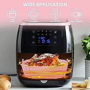 MaMix Silicone Air Fryer Liners 2 pack，8 inch Reusable Air Fryer Pot for 4 to 7 QT Air Fryer Inserts for Oven Microwave Accessories (Green+Pink)