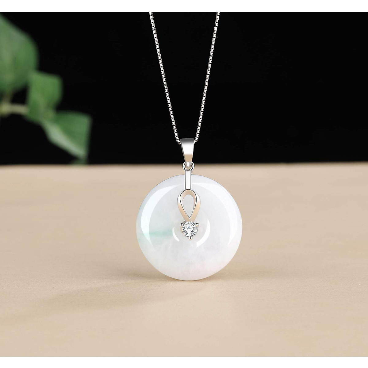 Jade Pendant Necklace Charm Jade Clasp Fashion and Elegant Jewelry Necklace for Women, Sterling Silver 18" Chain(Round shape)