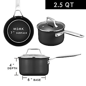 MSMK 1.5 Quart Saucepan and 2.5 Quart Sauce Pan Set Non Stick, Scratch-resistant, Induction Cooking Pot PFOA Free for All Stove Tops