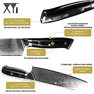 XYJ Professional Damascus Chef Knife VG10 High Carbon Stainless Damascus Steel Knife Ergonomic G10 Handle Razor Sharp 7" Japanese Santoku Knife with Knife Sheath & Gift Box