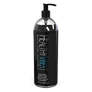 Healthy Vibes Black Label Silicone Personal Lubricant -Silicone Based Lube Lasts Long & Easy to Clean, Water Resistant, Safe for Most Skin Types, 32oz