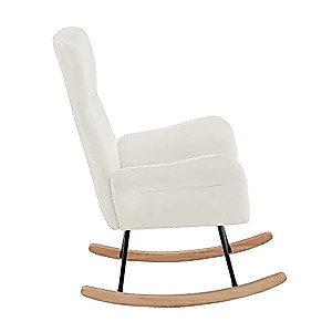 hansones Modern Accent Rocking Chair,Upholstered Glider Rocker for Baby, Indoor for Living Room/Bedroom/Nursery (White Velvet)