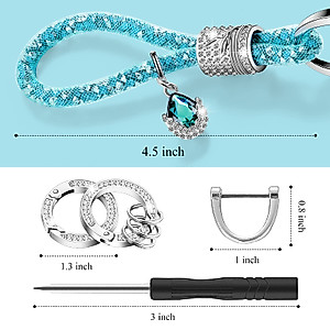 Frienda 1 Piece Crystal Bling Car Keychain for Women Glitter Rhinestone Ring Strap Fob Car Key Chains DIY Crafts (Lake Blue)