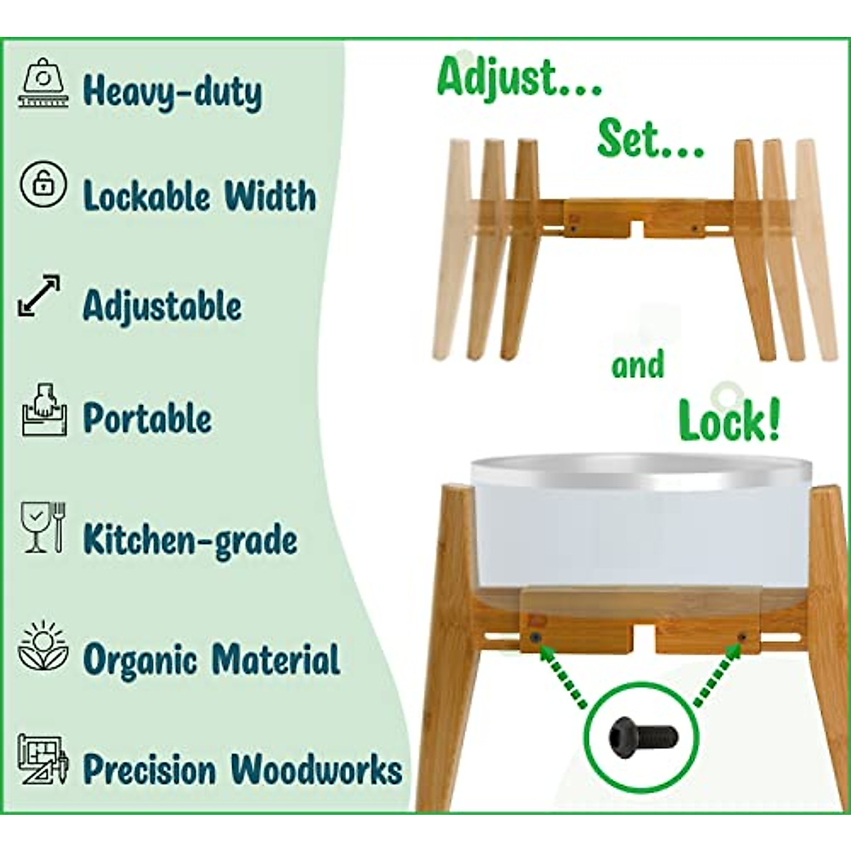 Dog Bowl Stand for Medium to Large Dog Breeds - 12-inch High, Adjustable Width with Locks - Dog Water, Food Dish Compatible - Tip-Over Resistant