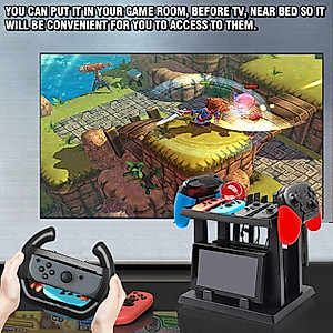 INFURIDER Multifunctional Storage Stand for Nintendo Switch Tower Holder Bracket for Nintendo Switch Dock Joy-Con Grip 2 Pro Controllers 2 Joy-Con Straps 4 Joy-Cons 12 Game Cards and 2 Poke Balls
