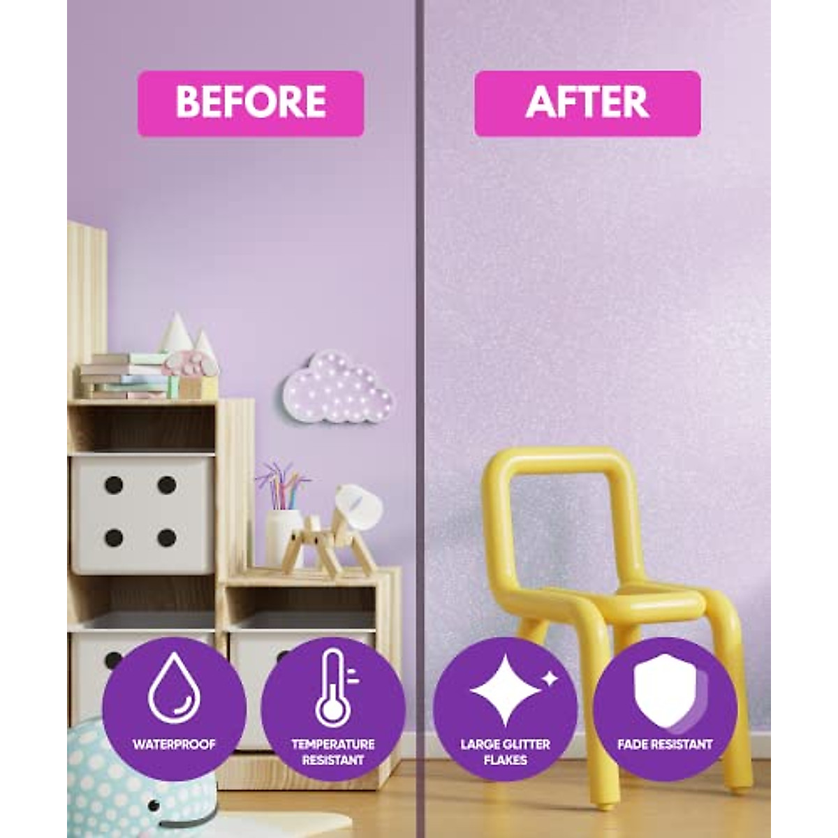 Glitter for Paint [5.3oz] – Holographic Silver with 2 x Buffing Pads – Glitter for Painting Walls for Luminous Paint Finish on Interior or Exterior Walls, Ceilings, and Wood - Glitter Paint Additive