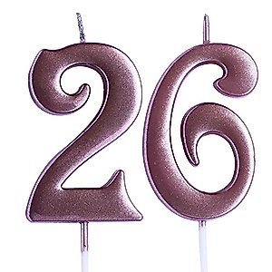 Rose 26th Birthday Candle, Number 26 Years Old Candles Cake Topper, Woman Or Man Party Decorations, Supplies