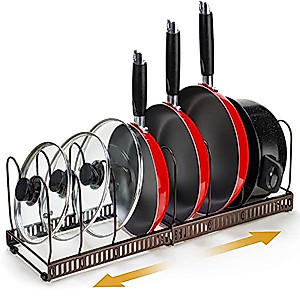 Tomorotec 7+ Pot and Pan Organizer for Cabinet Lid Holder Expandable, Cabinet Pot Lid Storage Rack Organizer for Frying Pan Kitchen(Bronze)