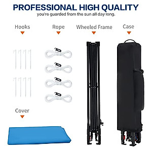 Tunbne 10'x10' Pop Up Canopy Tent with Vented Roof, Instant Shade Canopy for Parties Beach Outdoor, One Push Easy Setup Tent with Wheeled Frame Heavy Duty and Storage Case, 8 Stakes, 4 Ropes (Blue)