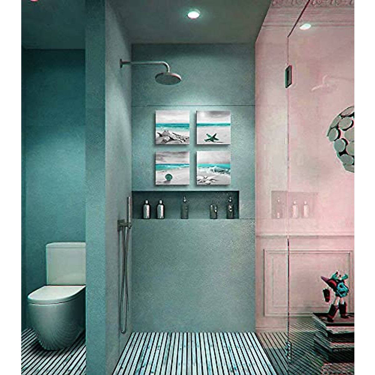 JUFENGART 4 panels green ocean beach wall decoration for bathroom beach canvas prints natural pictures home artwork bedroom living room wall art ready to hang size: 12x12inch/set