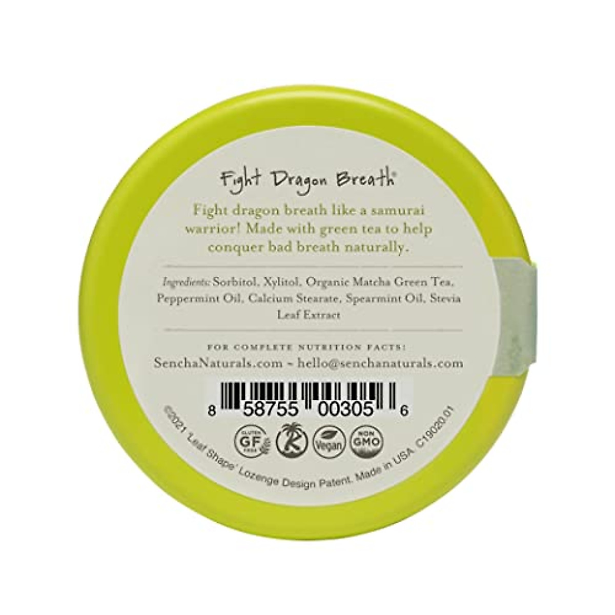 SEN CHA Naturals Green Tea Mints, Sugar-Free Breath Mints, Made With Organic Japanese Matcha Green Tea, Gluten-Free, Sugar-Free, Vegan & Keto-Friendly Mints, Moroccan Mint, 1.2oz (1 Pack)