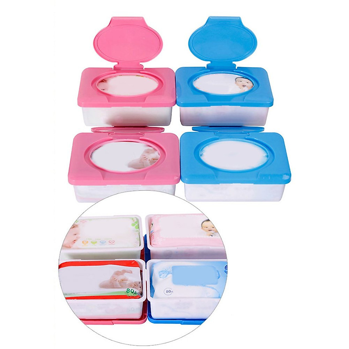 Baost Portable Wet Wipe Travel Cases Napkin Tissue Paper Storage Box Plastic Wipes Dispenser Case Baby Wipes Holder Refillable Container with Buckle Lid for Home Car Office Blue