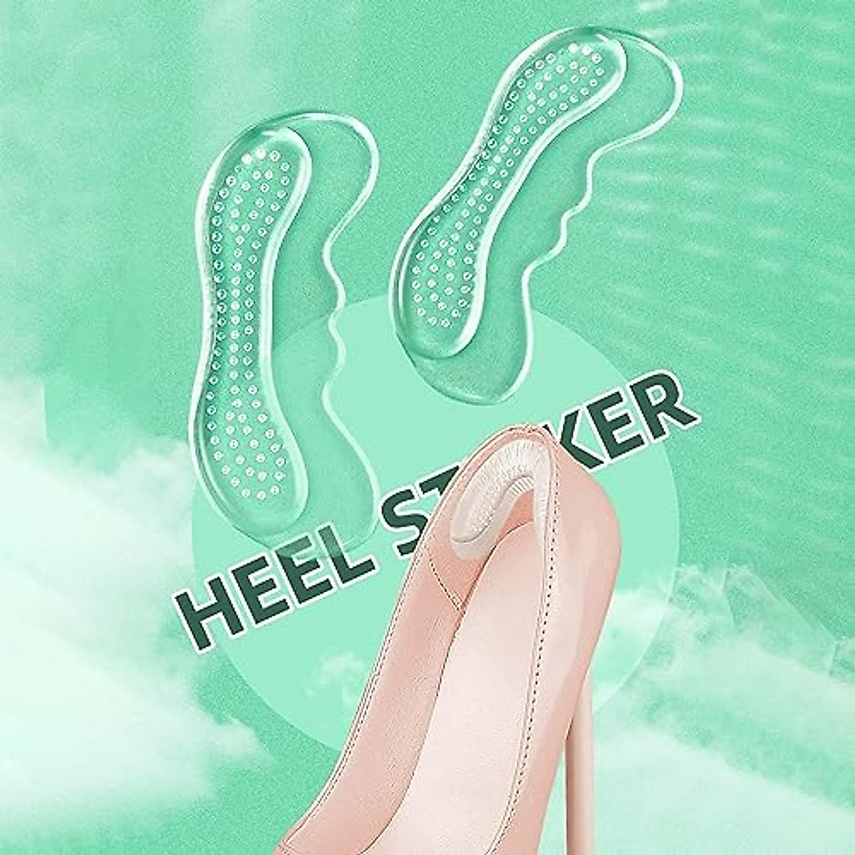 2Pcs of Transparent Invisible Self-Adhesive Gel Heel Pads: Non-Slip Cushion Grip Inserts for High Heels and Shoes