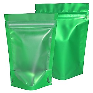 100 Translucent/Green Poly Zip Seal Stand Up Heat Sealable Reusable Pouch (4" x 6", Translucent/Green)