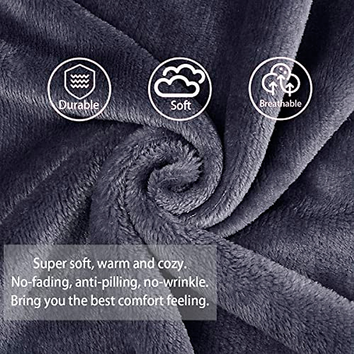 TROCHIN Fleece Blanket Throw Size Grey Lightweight Super Soft Cozy Luxury Bed Blanke（Dark Grey）
