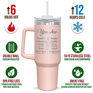 TEEZWONDER Gifts for Women, Mom - Mothers Day, Birthday, Religious, Inspirational, Thank You Gifts for Women Christian, Mom, Friends, Coworkers - You Are 40 oz Insulated Tumbler With Handle And Straw