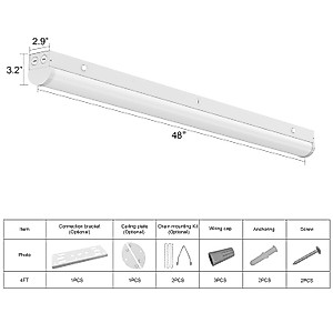 4FT LED Linear Strip Light, Super Bright LED Shop Lights 30W 40W 50W 60W 70W Selectable/100V-277V 6CCT 3000K-6500K, Flush Mount 0-10V Dimmable Commercial Garage Indoor Ceiling Light, ETL DLC(4 Pack)