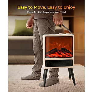 Fireplace Heater, Fireplace Space Heater for Indoor Use, Space Heater with Realistic 3D LED Flame, 2 Modes, Overheating & Tip-Over Protection, 1500W Fireplace Electric Heater for Bedroom White