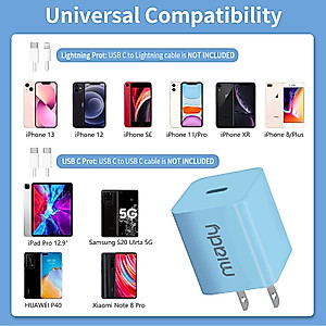 USB C Wall Charger, Miady 2 Pack 2.4A/5V Wall Charger Adapter Compatible for iPhone 14/14 Pro Max/13/13Pro/12/12 Pro, iPad AirPods Pro and More (Creamy Blue+Clove Purple)