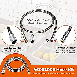 46092000 Pull Out Spray Hose for Grohe Kitchen Faucets, Pull Down Kitchen Faucet Hose Replacement for Alira and Ladylux and Euro Plus, 59-Inch Chrome Finish (Chrome Finish)