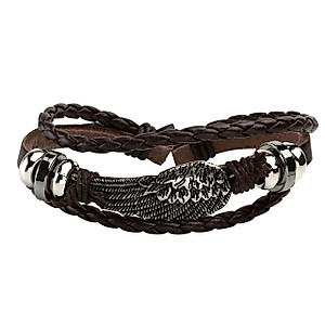 Manfnee 6PCS Braided Faux Leather Bracelet Punk Cuff Wrap Bracelets for Men Women Adjustable Brown