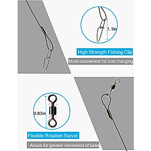 Facikono Fishing Leaders Line Steel Leaders Fishing Saltwater 125LB Fishing Leaders with Swivels and Snaps, 19.68in