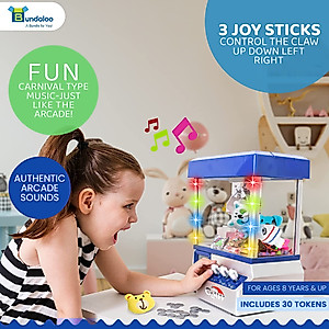 Bundaloo Claw Machine Arcade Game - Electronic Mini Candy and Toy Grabber Dispenser for Kids - with Lights Sound & 4 Mini Plush Animals (Blue)