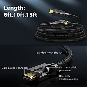 8K HDMI Cables 15 ft, Ultra high Speed HDMI 2.1 Cable 48Gbps 4K120Hz 8K60 144Hz eARC HDR10, HDCP 2.2& 2.3 3D, Compatible with Apple TV 4K Roku HDTV Blu-ray PS5/4 Xbox X RTX3090