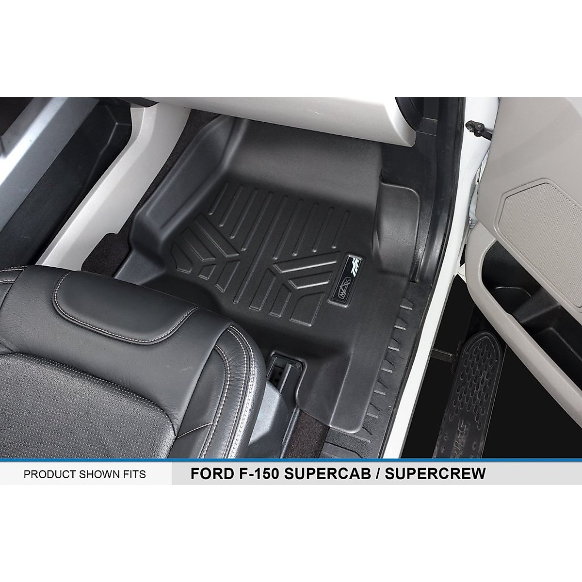 MAXLINER Custom Fit Floor Mats 2 Row Liner Set Black Compatible with 2015-2022 Ford F-150 SuperCrew Cab with 1st Row Bucket Seats
