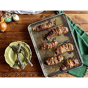 3 Pack Stainless Steel Wire Cooling, Baking, Roasting Rack with Aluminum Cookie Pan Tray Set- Heavy Duty, Commercial Quality - (1 Half Sheet, 1 Jelly Roll & 1 Quarter Sheet Pan Rack Sets)