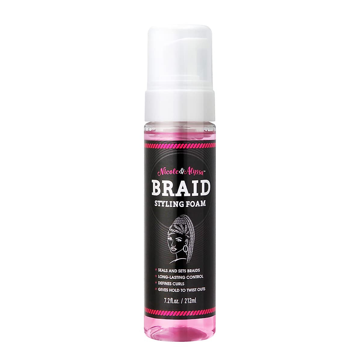 Nicole & Alyssa - Braid Styling Foam 7.2oz - Premium Braid Foam Control Mousse - Extra Hold & High Shine for Braids, Twists, Locs - Moisturizing Formula, Flake-Free - Lightweight (Pack of 1)