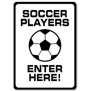 Soccer Players Enter Sign, Soccer Room Entrance, Soccer Room, Soccer Player Gift, Soccer Sign Decor, Soccer Player Enter Here, Soccer Kid Funny Home Decor Tin Sign Retro Metal Bar Pub Poster 8x12 Inch
